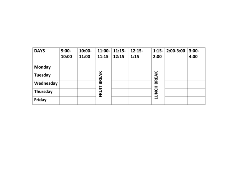 TIME TABLE TEMPLATE
