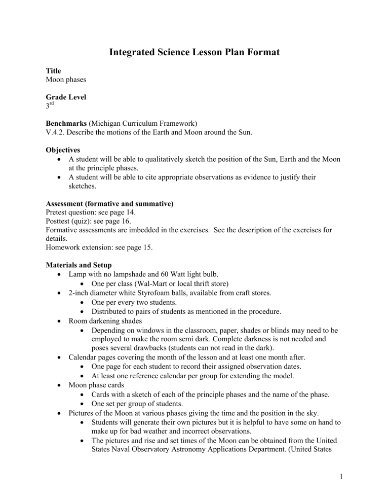Moon Phases Lesson Plan for 3rd Grade