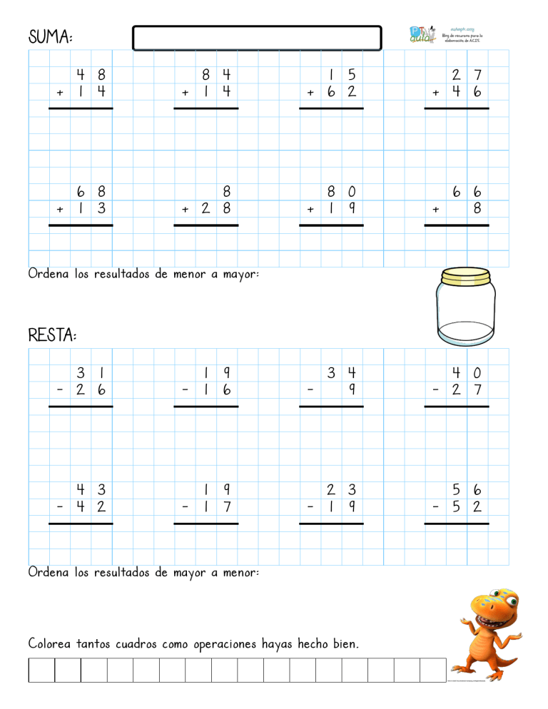 Addition and Subtraction Worksheet for Elementary School