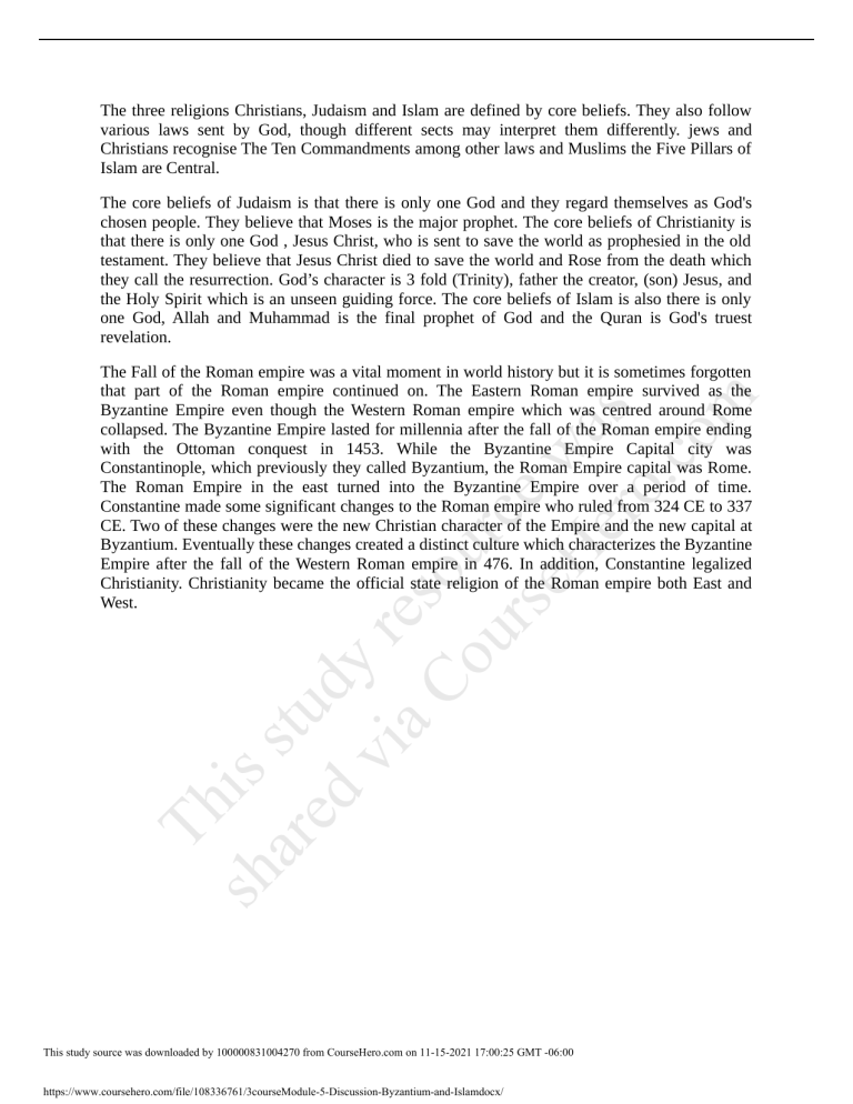 Byzantium & Islam: Core Beliefs & Roman Empire Transition