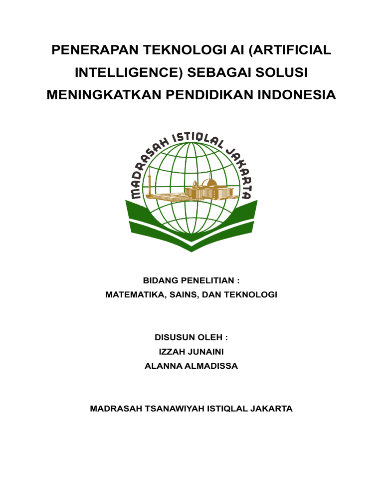 PENERAPAN TEKNOLOGI AI (ARTIFICIAL INTELLIGENCE) SEBAGAI SOLUSI MENINGKATKAN PENDIDIKAN INDONESIA