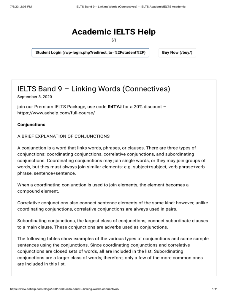 IELTS Linking Words: Conjunctions & Transitions