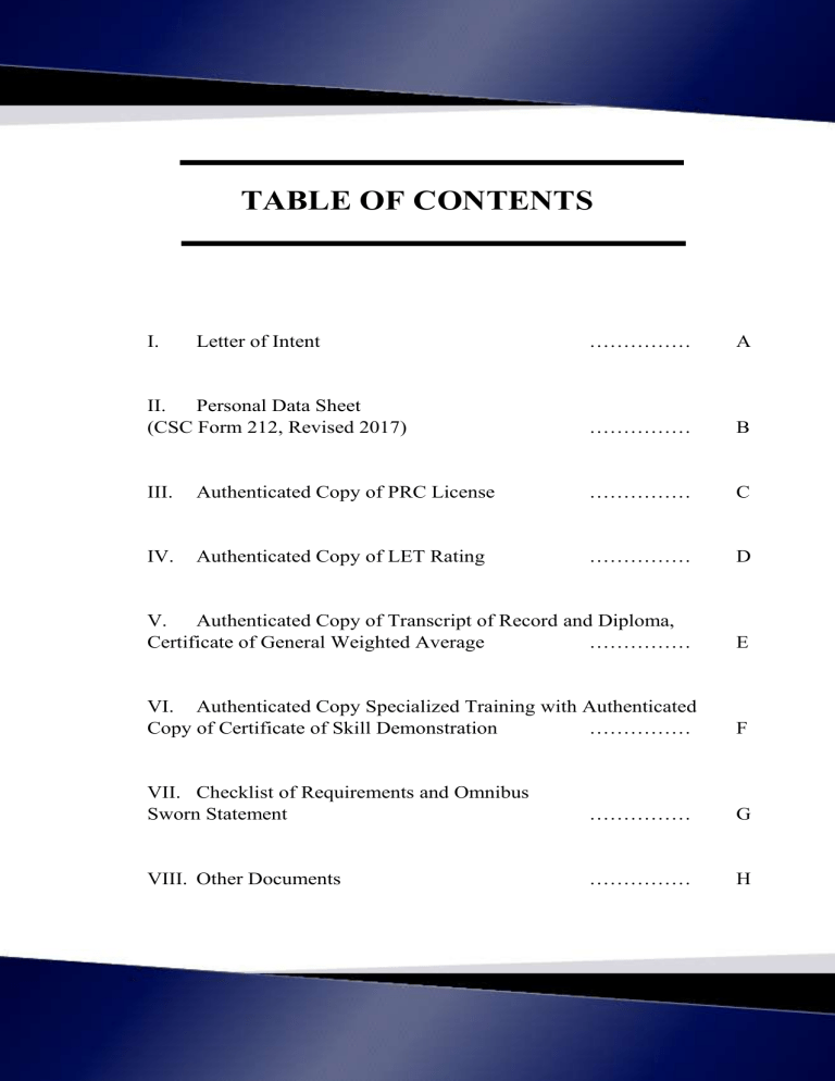 Table Of Contents
