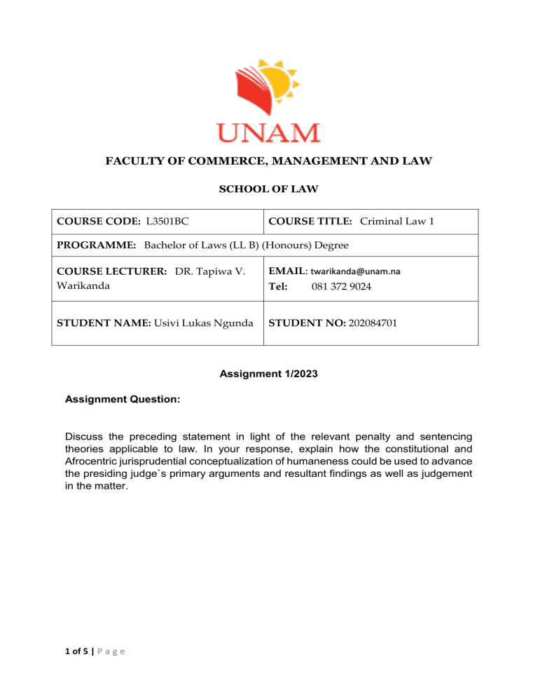 Criminal Law Assgnment
