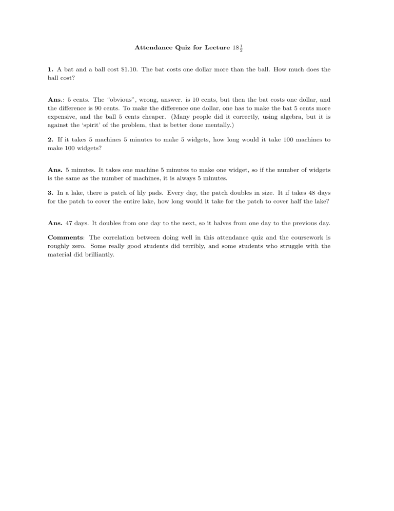 Attendance Quiz Math Logic Problems