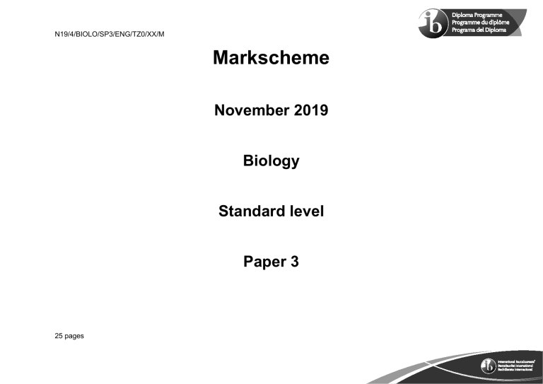 IB Biology Paper 3 SL Markscheme