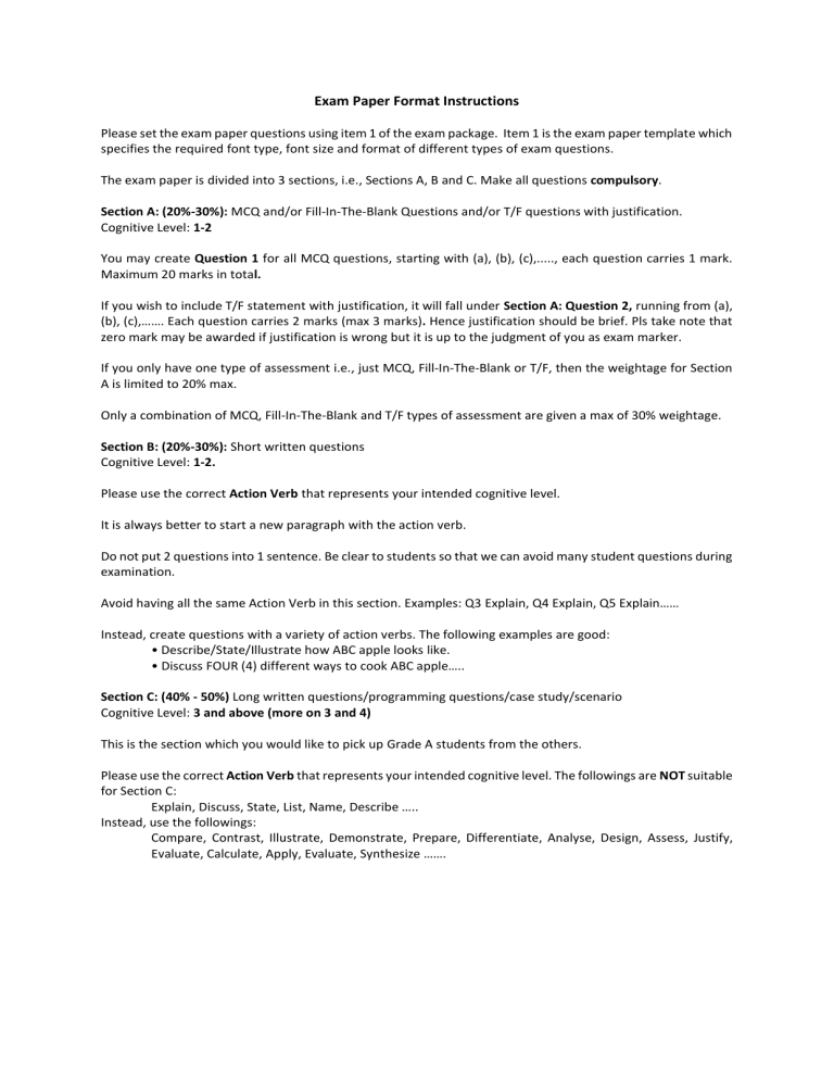 Exam Paper Format