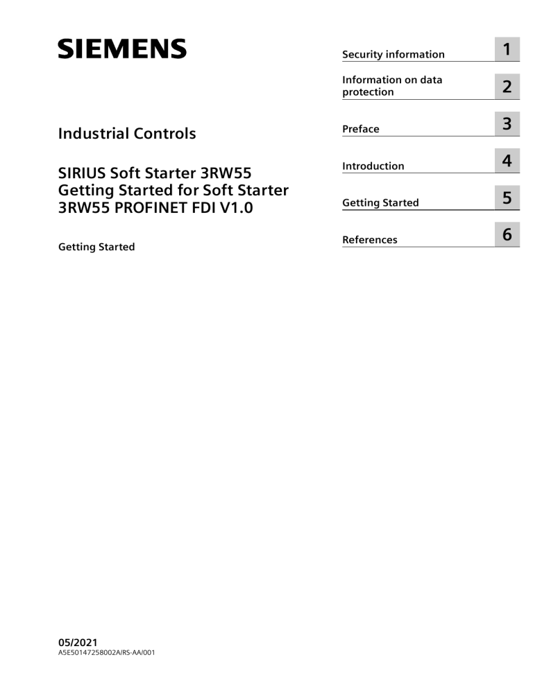 SIRIUS Soft Starter 3RW55 PROFINET FDI V1.0 Getting Started