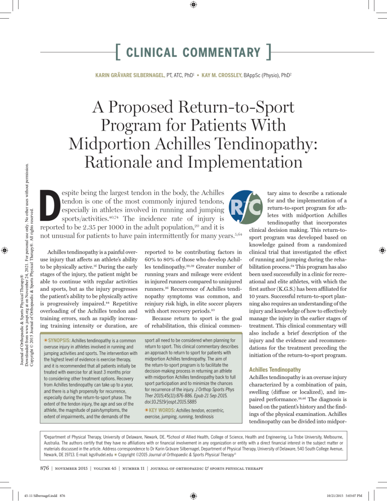 A Proposed Return-to-Sport Program for Patients With Midportion ...
