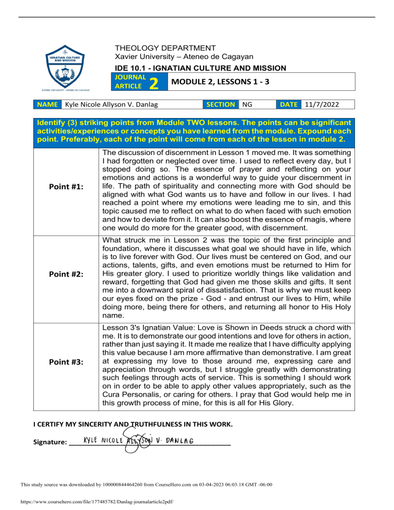 Ignatian Culture Journal: Module 2 Reflections