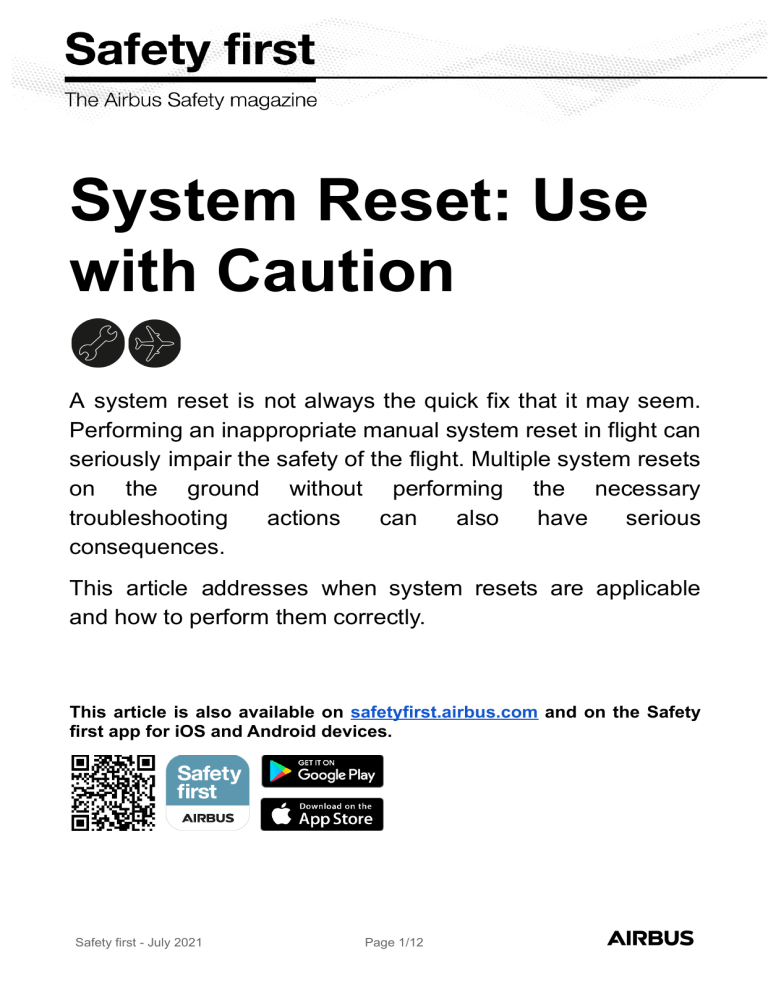 Aircraft System Resets: Use with Caution