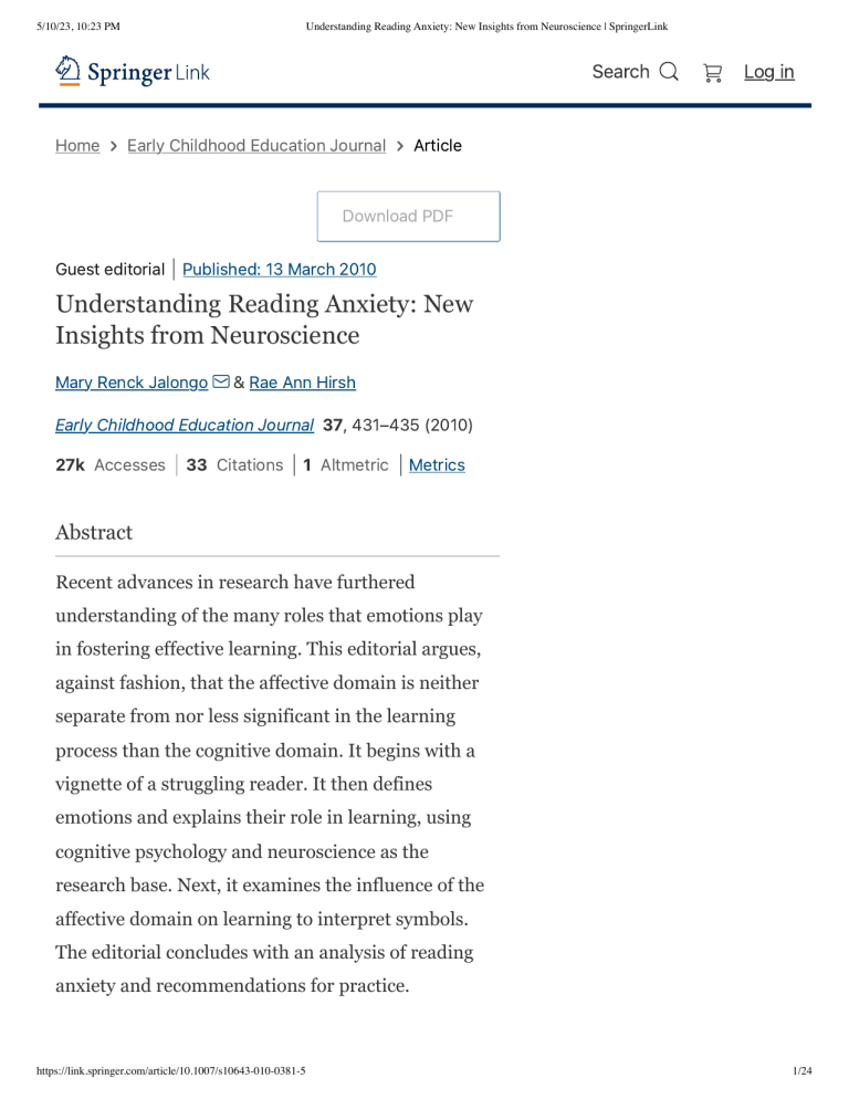 Reading Anxiety: Neuroscience Insights