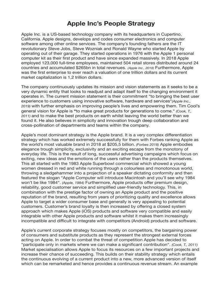 Apple Inc's People Strategy: HR, Culture, Knowledge