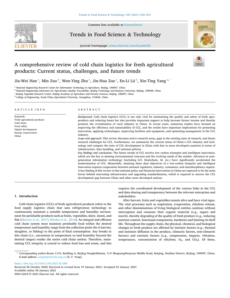 Cold Chain Logistics for Fresh Produce: Review & Future Trends