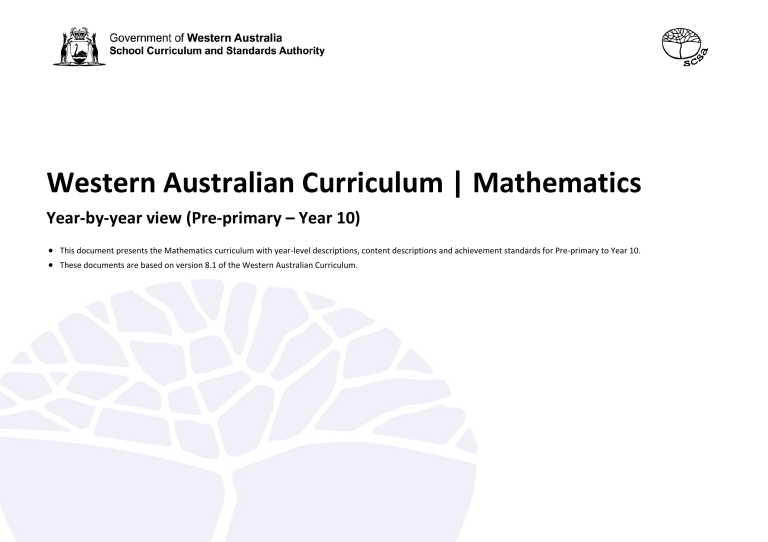 WA Curriculum: Mathematics (Pre-primary - Year 10)