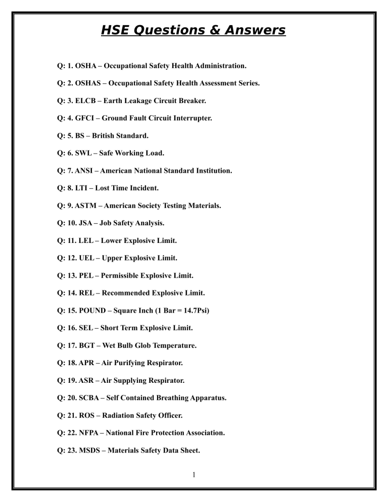 HSE Questions & Answers: Safety Training Guide