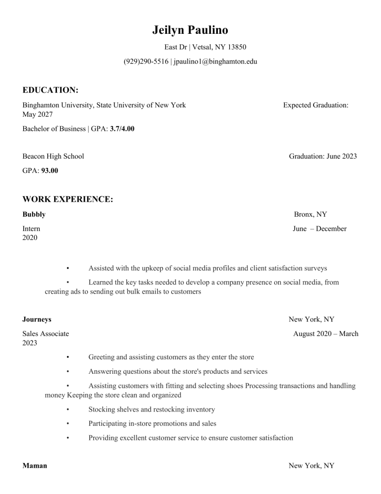Binghamton FS Resume Template