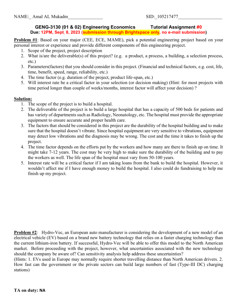 Engineering Economics Tutorial Assignment