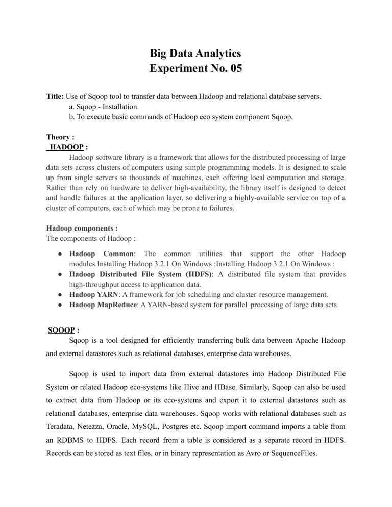 Sqoop Data Transfer In Hadoop Big Data Analytics Lab Sqoop Data Transfer In Hadoop Big Data Analytics Lab
