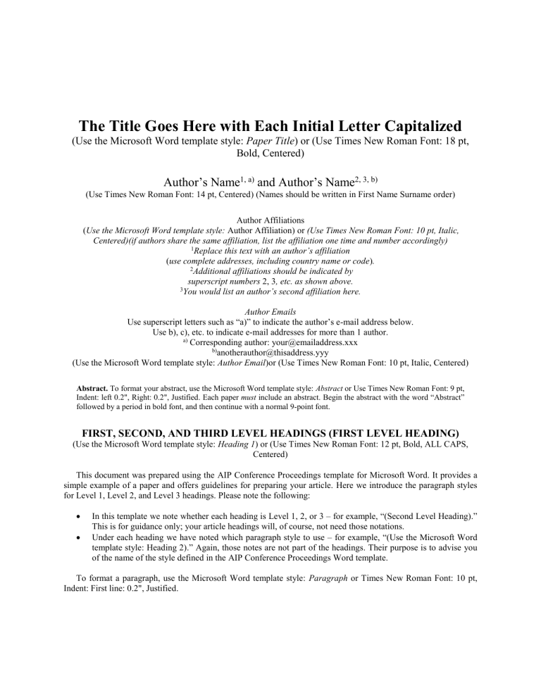 Conference Paper Template: Formatting Guide