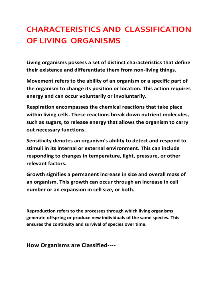 Characteristics & Classification of Living Organisms