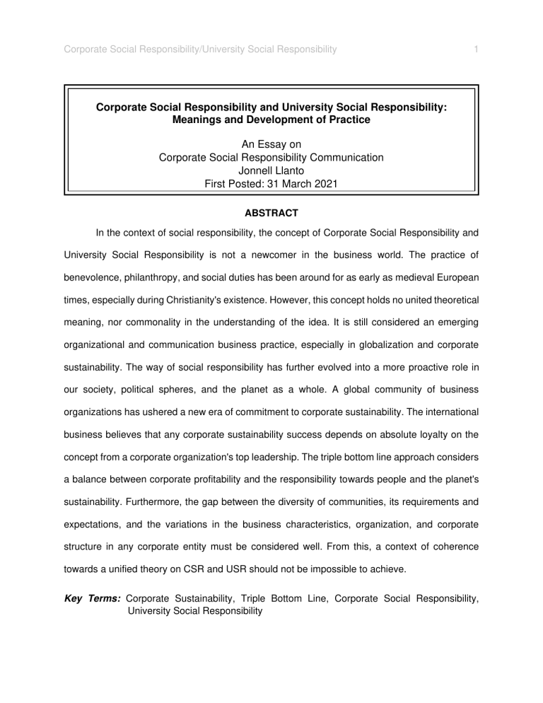 CSR & USR: Meanings and Development of Practice