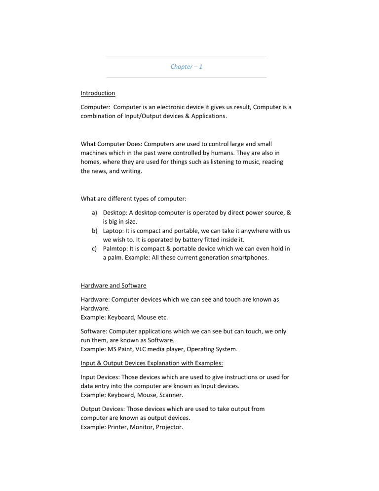 Computer Basics & MSW LOGO Intro