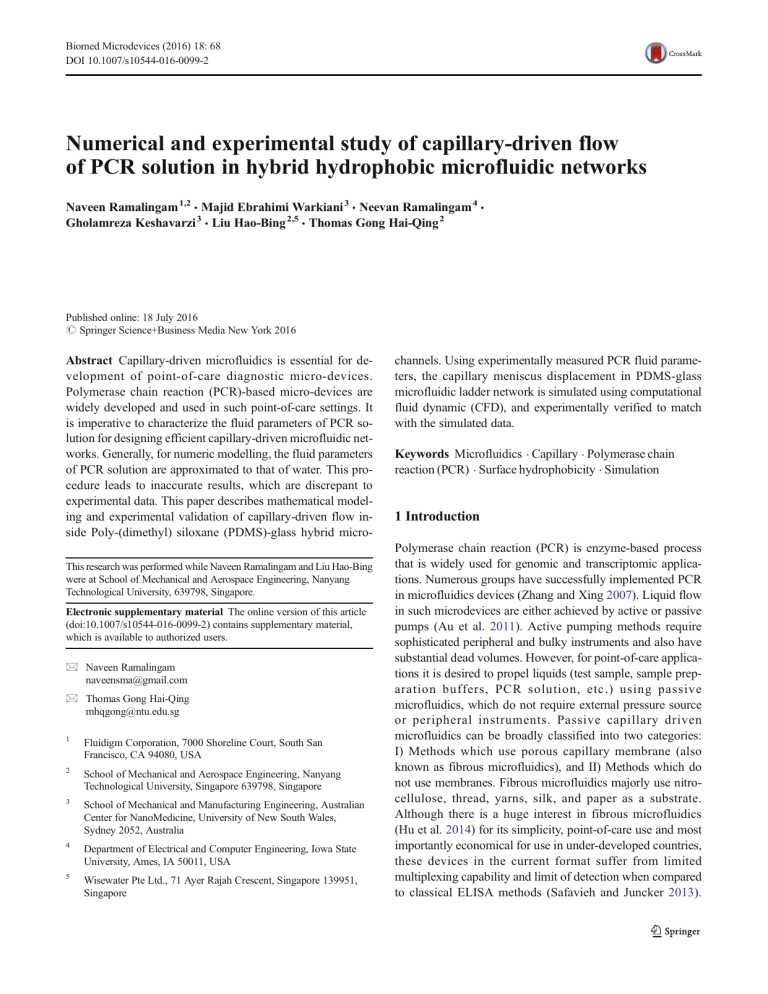 Capillary Flow of PCR Solution in Microfluidic Networks