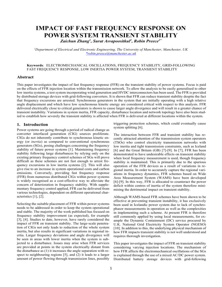 Impact of Fast Frequency Response on Power System Transient Stability ...