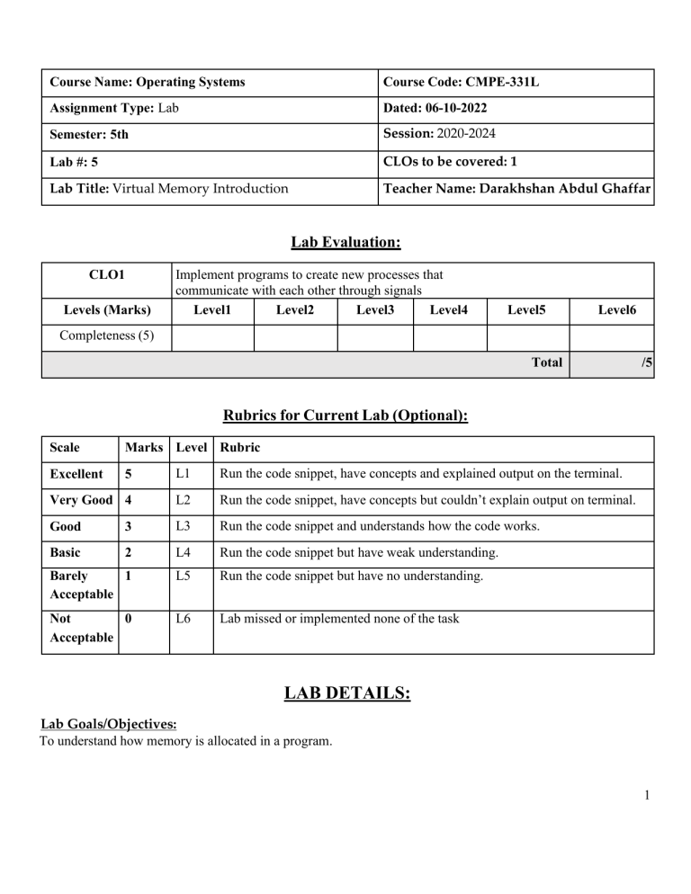 Operating Systems Lab: Virtual Memory Introduction