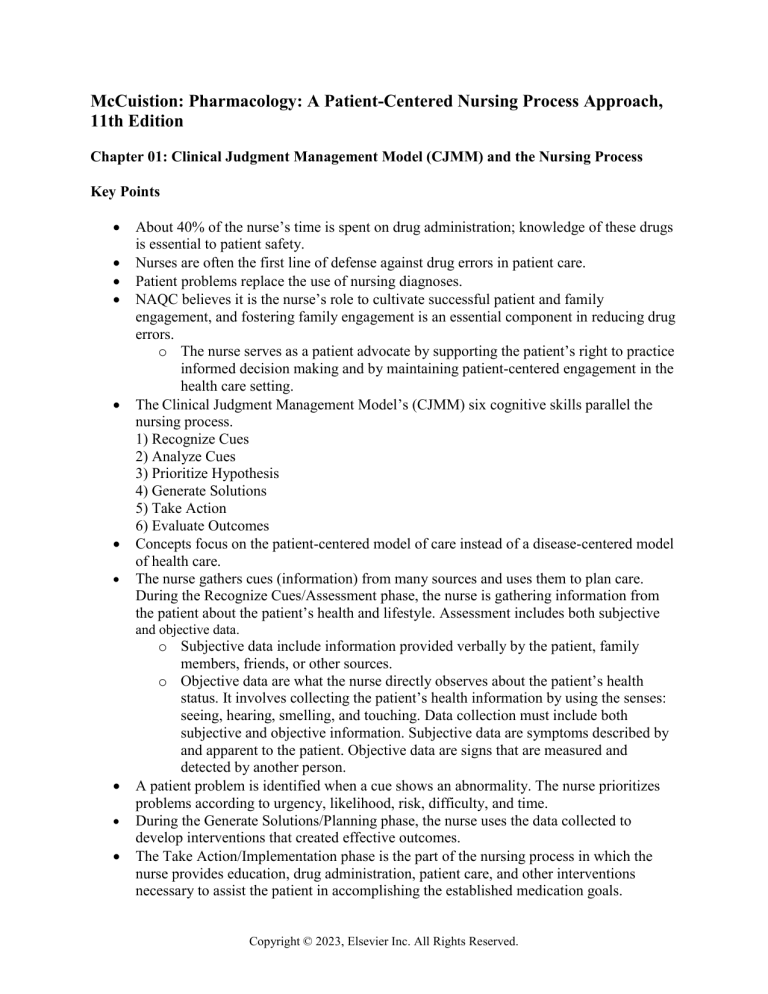 Pharmacology: CJMM & Nursing Process - Patient-Centered Approach