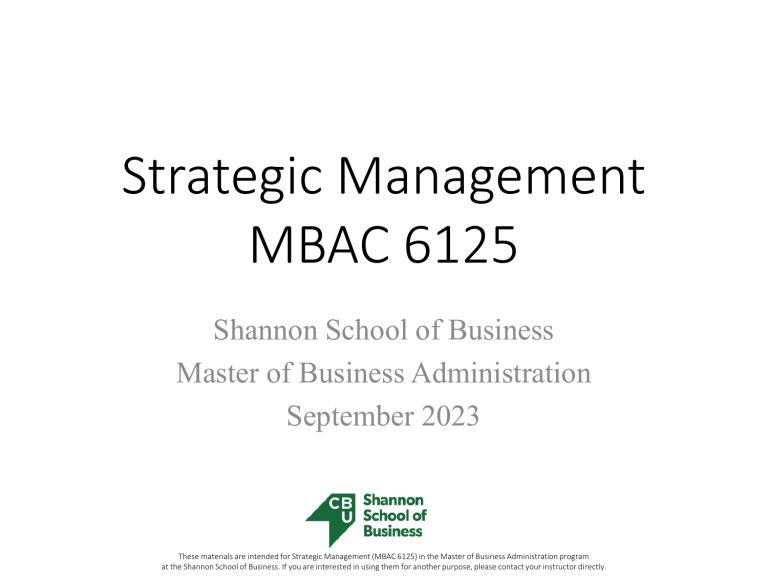 Strategic Management Course Materials MBAC 6125