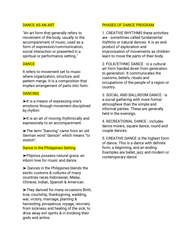 Dance as Art: Program Phases & Philippine Dance