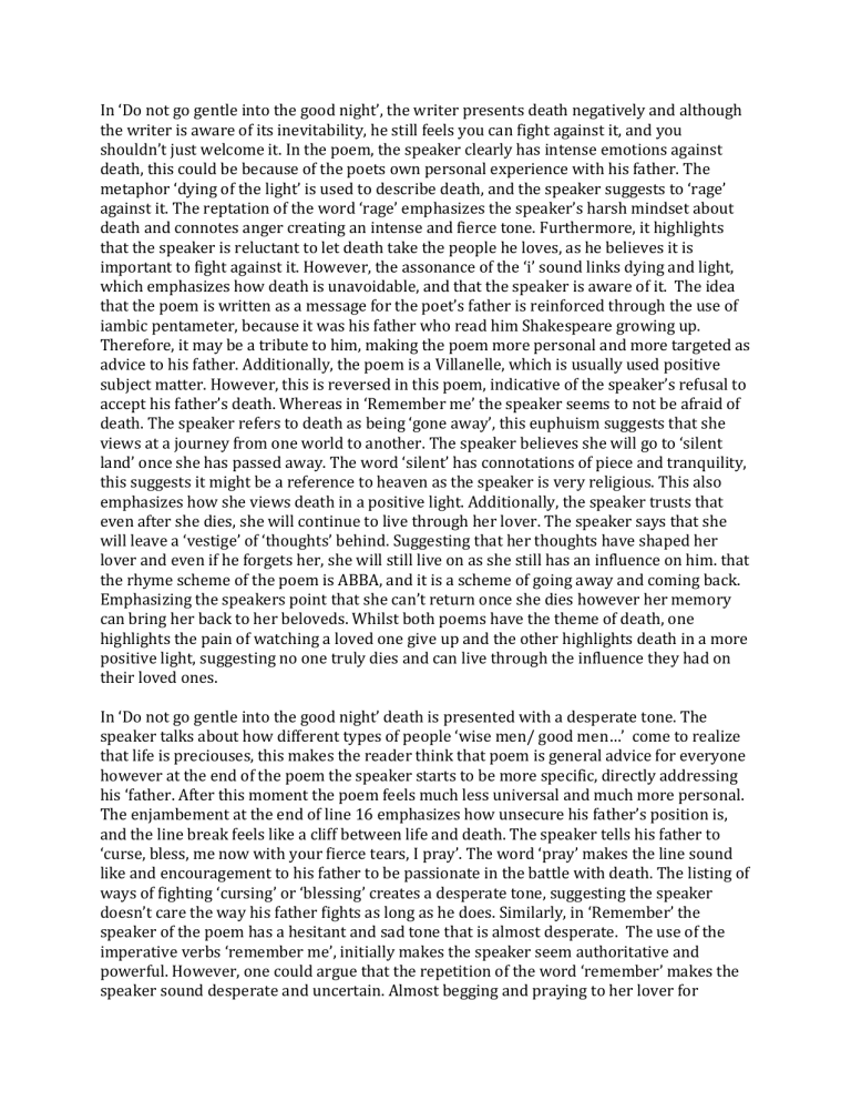 Death in Poetry: Thomas & Rossetti Analysis