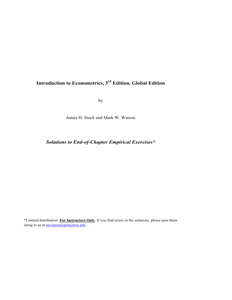 Econometrics Solutions Manual, 3rd Edition