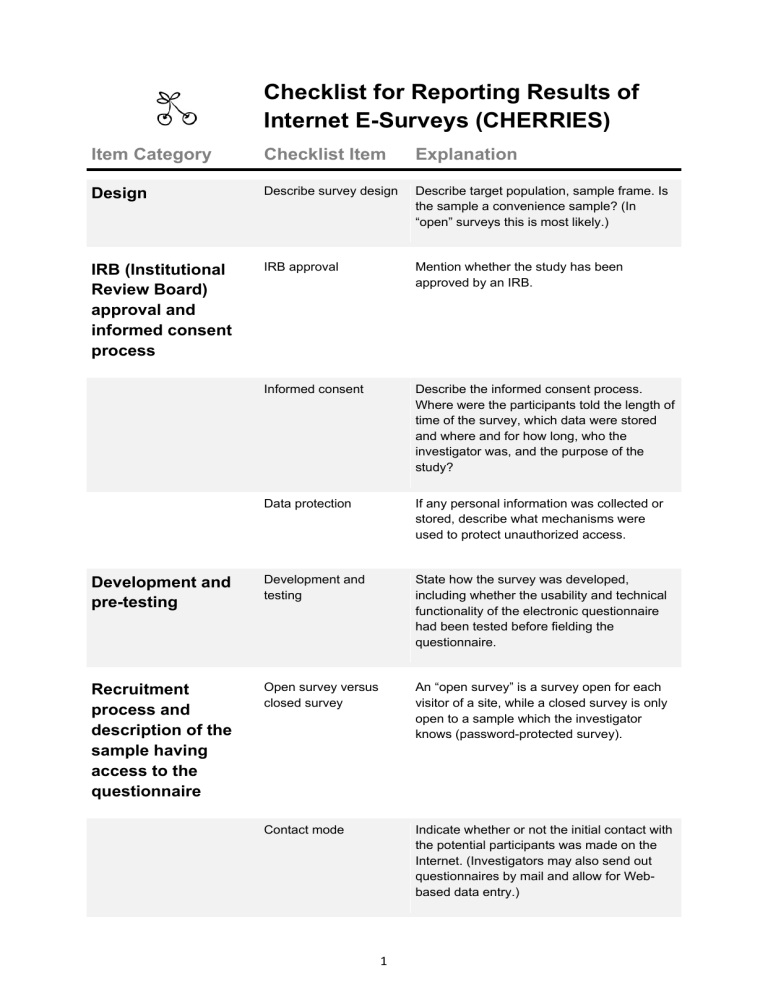 Internet E-Survey Reporting Checklist (CHERRIES)