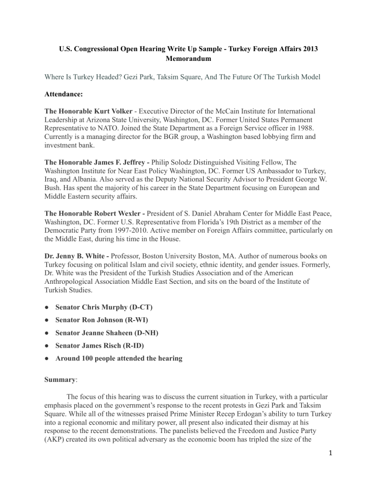 Turkey Foreign Affairs: Congressional Hearing Write-Up 2013