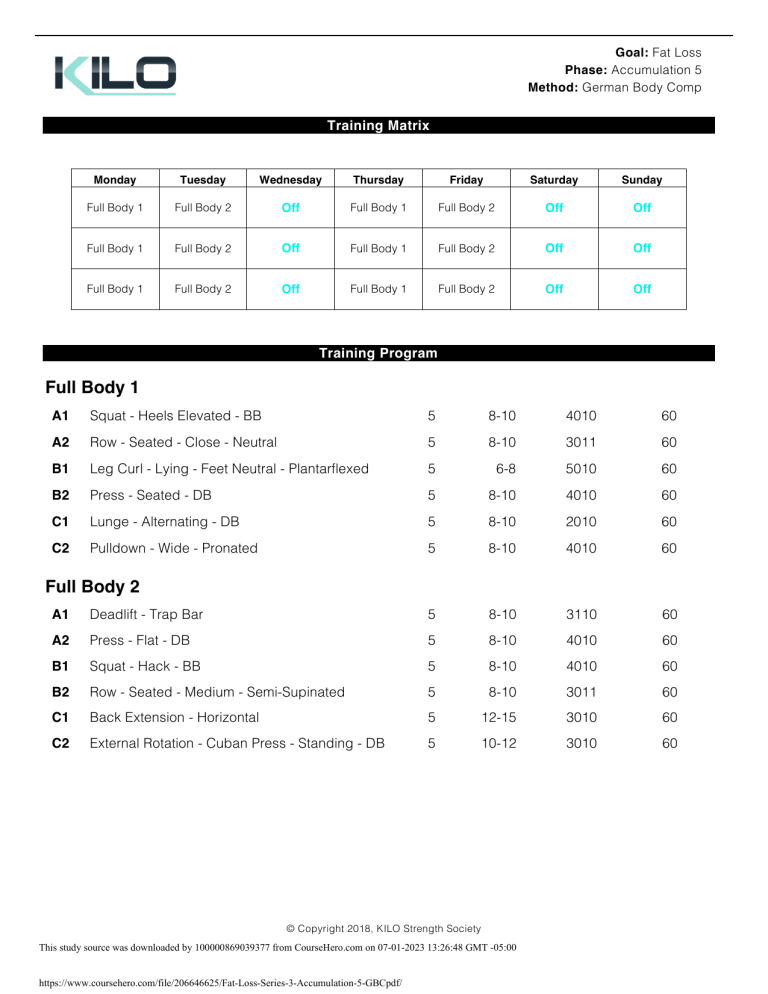 Fat Loss Workout Plan: German Body Comp Method