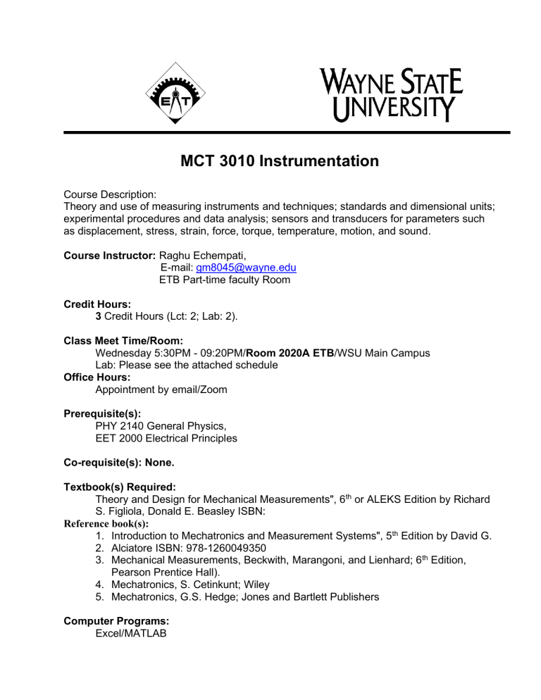 MCT 3010 Instrumentation Syllabus - Wayne State University