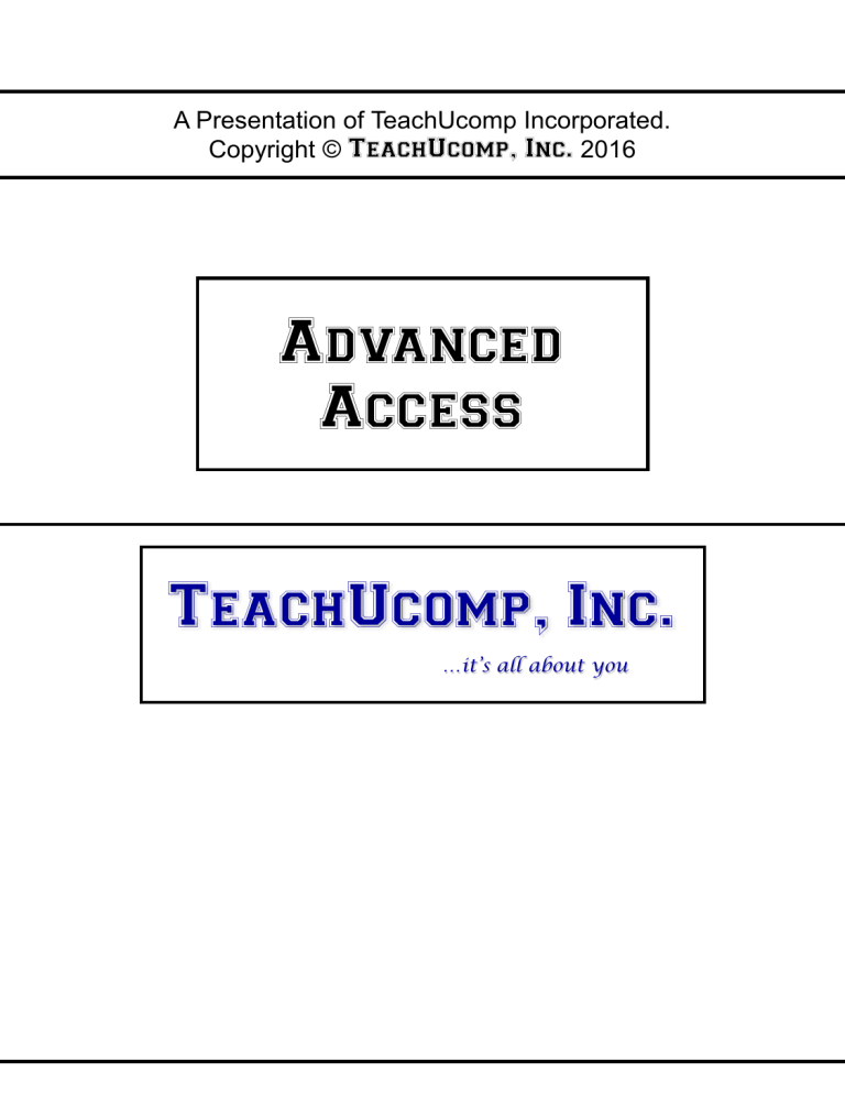 MasteringAccessMadeEasyV2016and2013-AdvancedManual