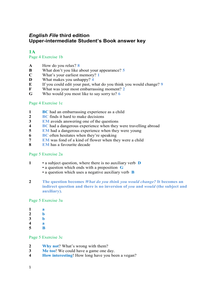 English File Upper-intermediate Answer Key
