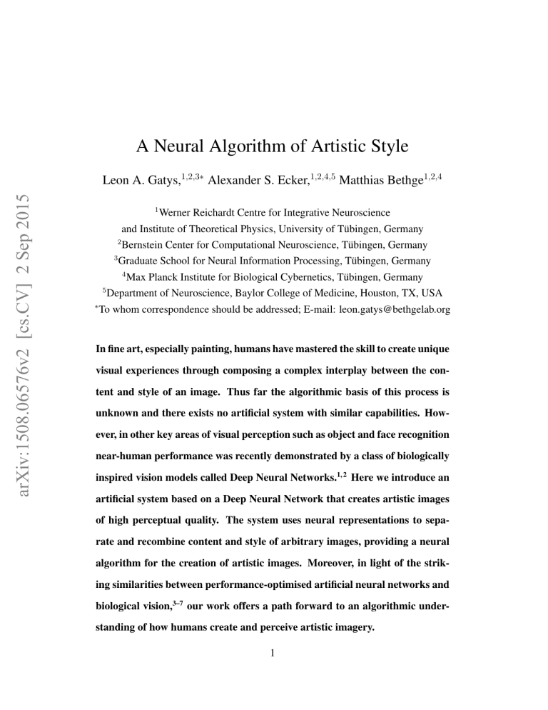 Neural Algorithm of Artistic Style - Deep Learning