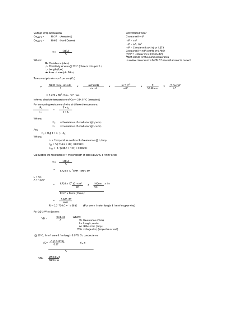 Voltage Drop Calculation Formulas Equations Voltage Drop Calculation Formulas Equations