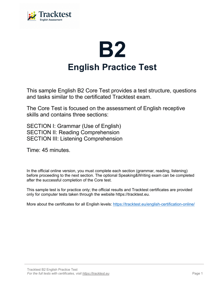B2 English test with answers