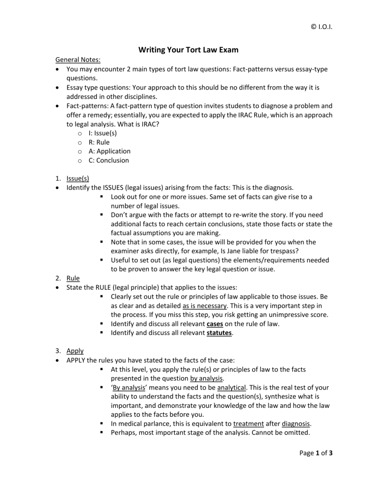 Writing Your Law Exam Writing Your Law Exam