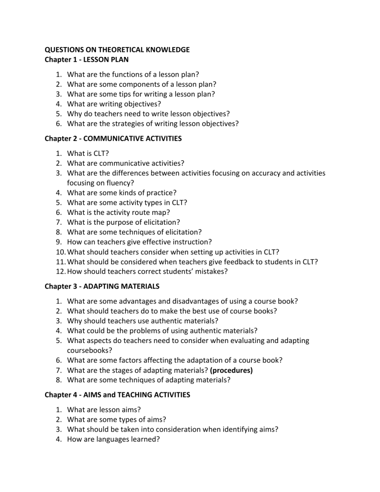 QUESTIONS FOR THE REVISION Teaching Methodology
