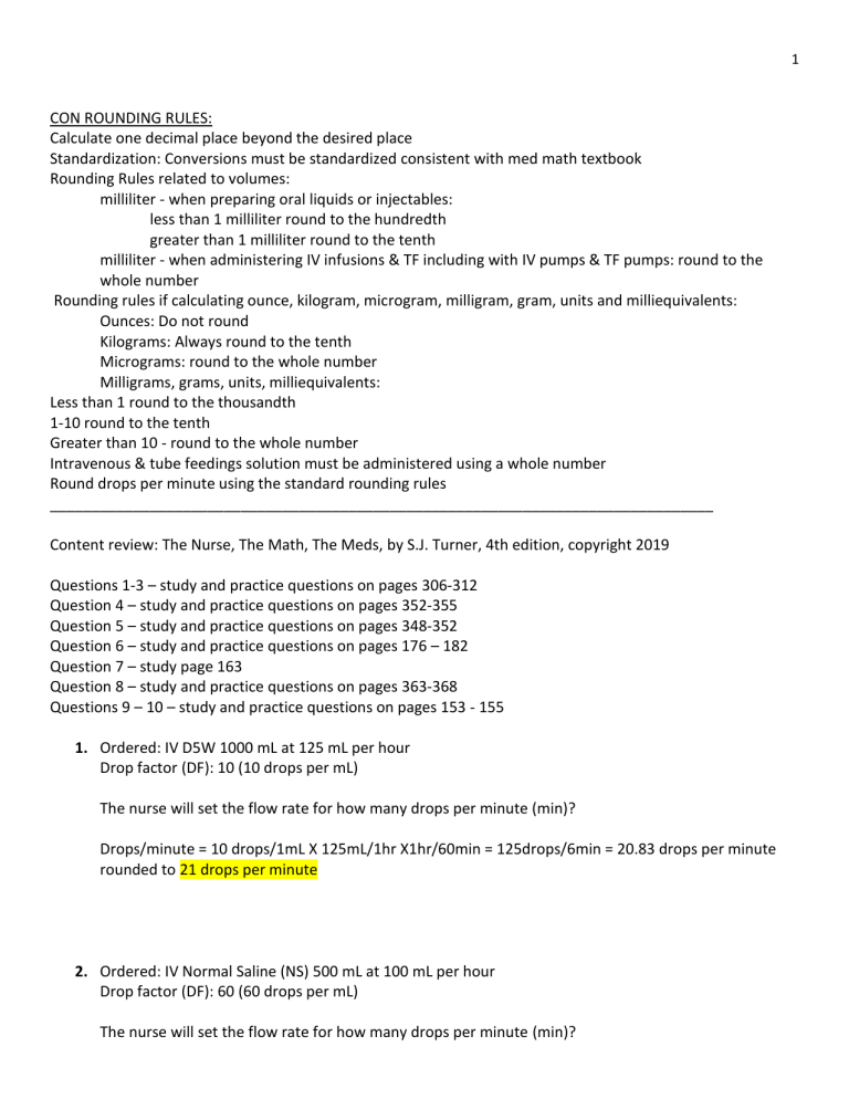 Medication Calculation Study Guide Dosage IV Flow Rates