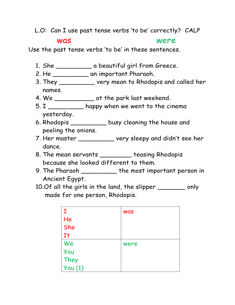 Past Tense Was And Were Worksheet Past Tense Was And Were Worksheet