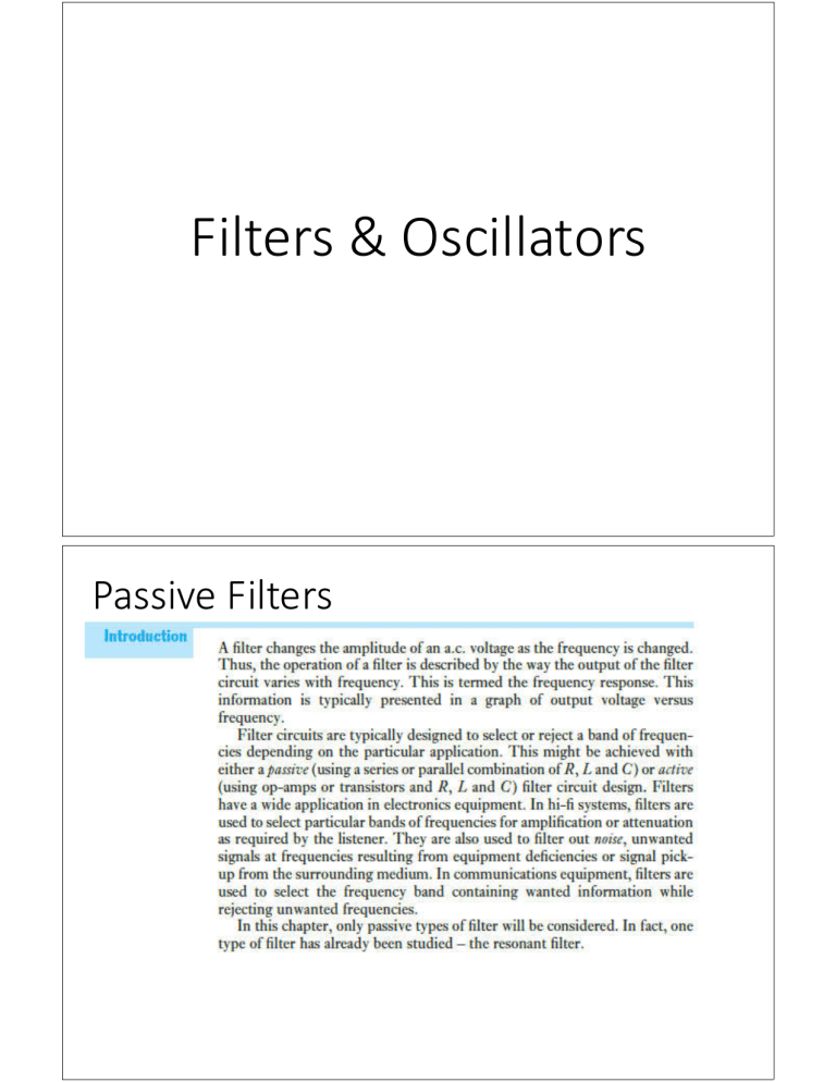 Filters Oscillators Passive Filters Explained