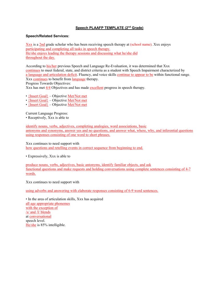 Sample Speech PLAAFP Template Sample Speech PLAAFP Template
